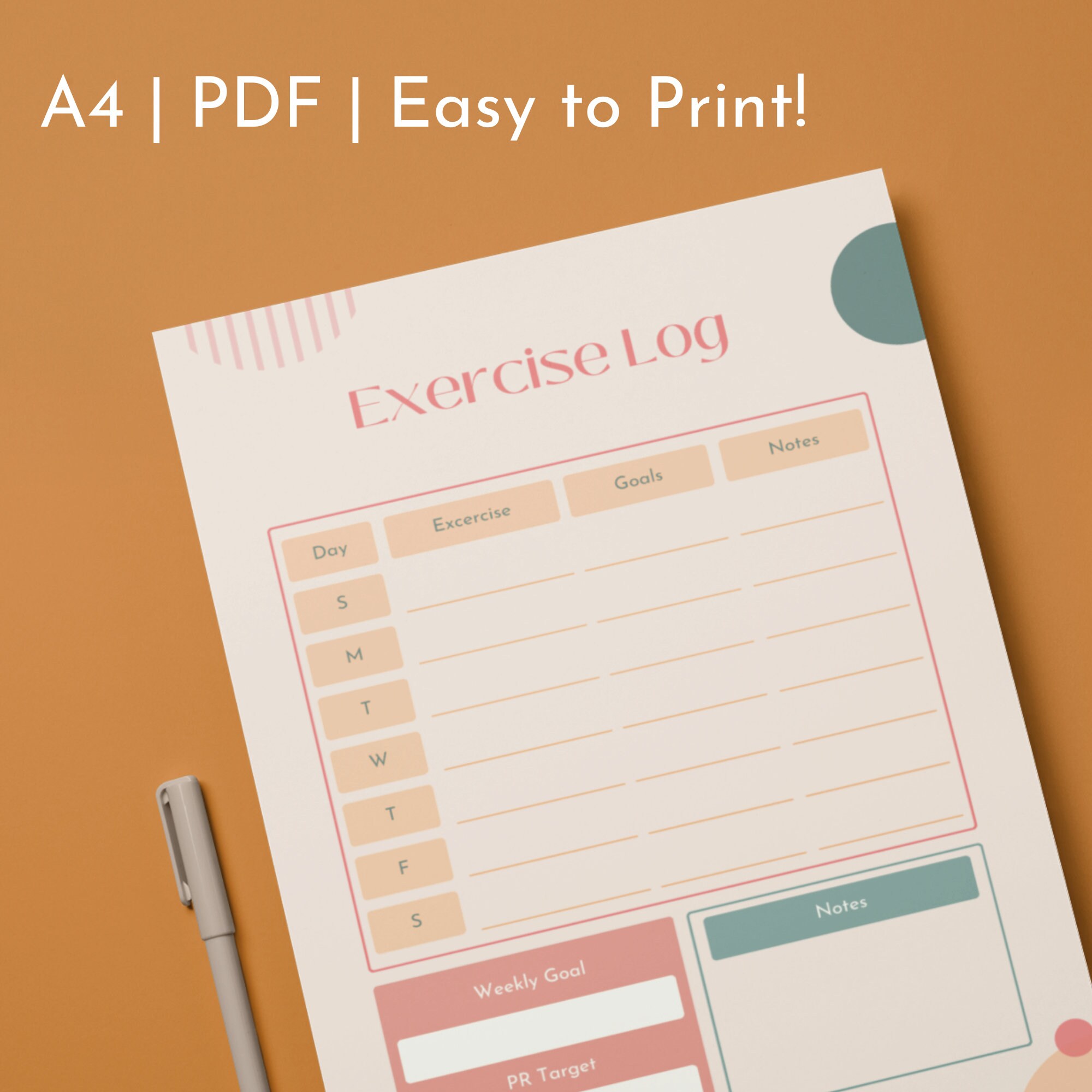 PRINTABLE Workout Planner | Workout Log | Exercise Chart | Fitness ...