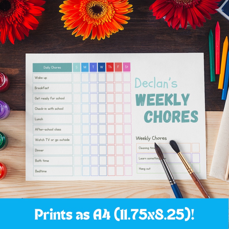 EDITABLE Kids Chore Chart Routine Chart Kids Schedule Kids Checklist ...