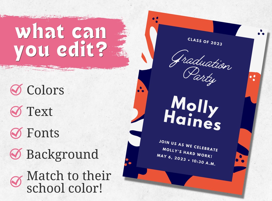 EDITABLE Graduation Party Invitation, Class of 2023 Graduation Invite ...