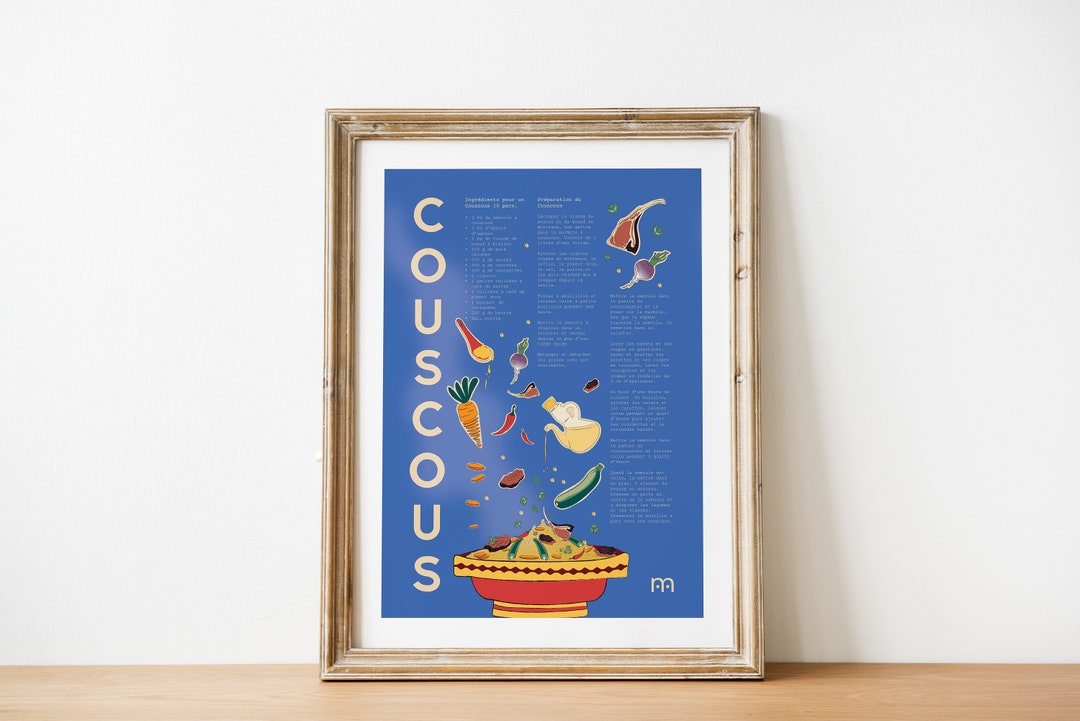 COUSCOUS, Cooking Recipe, Decorative Poster, Food Poster, Illustrated ...
