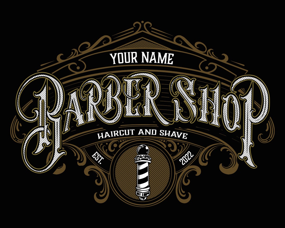 Custom Branding for Logo Vintage Barber Shop, Old Design Gold Hand Made ...