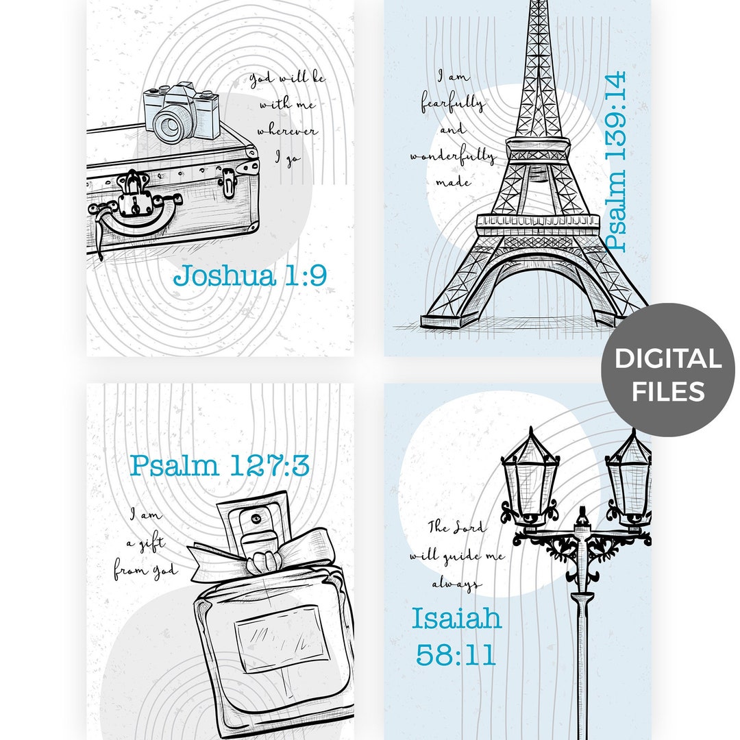 PRINTABLE Art Bible Verses. Set of 4. PARIS France Blue. - Etsy