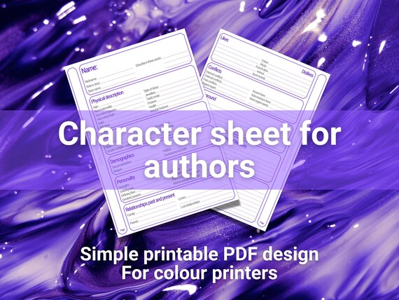 Basic Character Sheet for Authors Purple | Etsy
