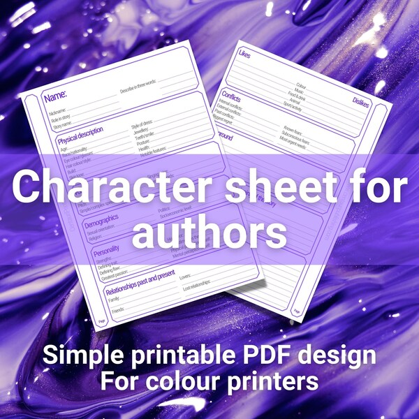 Character Sheet for Writers - Etsy