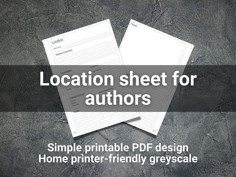 Basic Location Sheet for Authors - Greyscale - Etsy