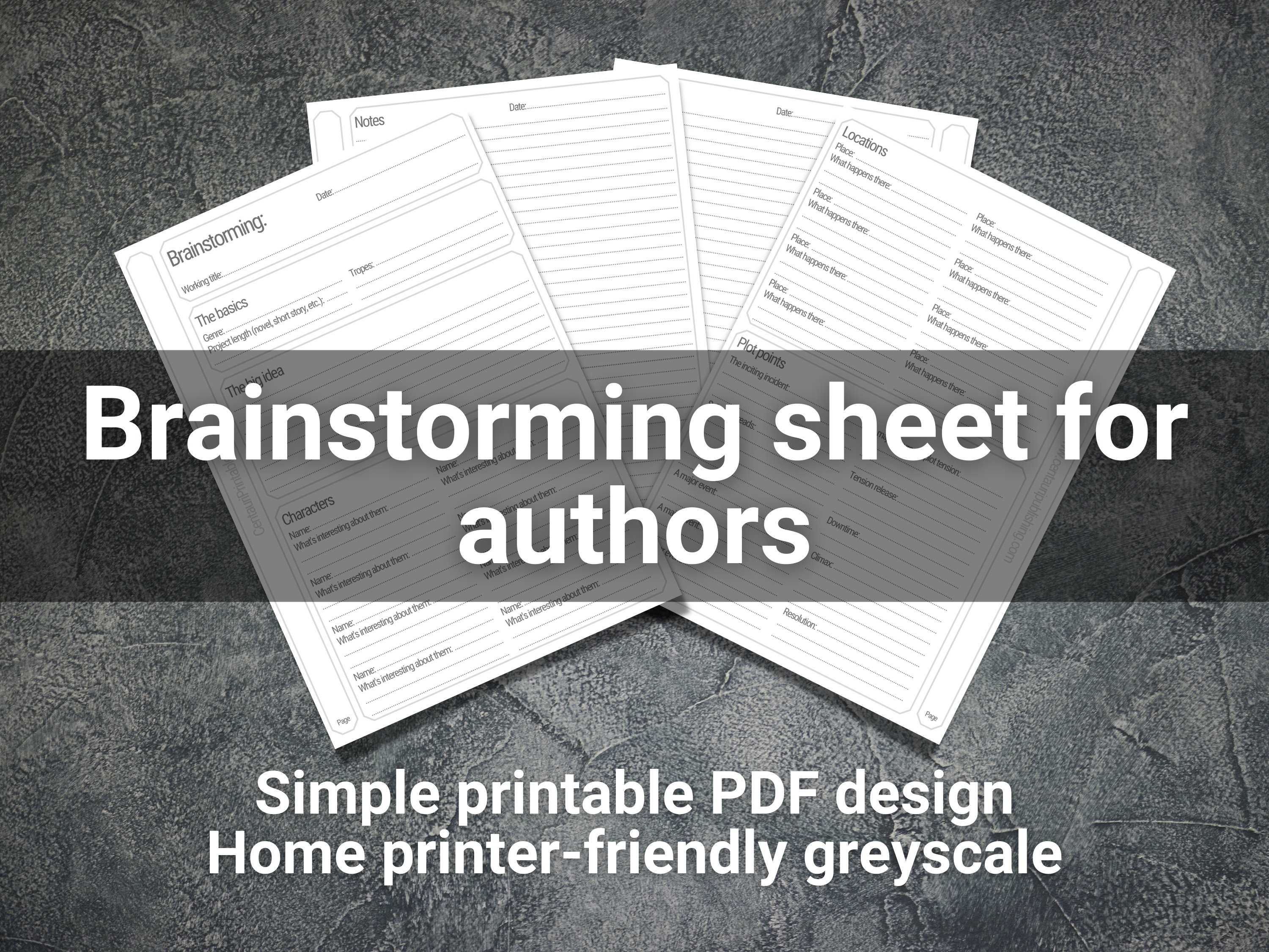 Basic Brainstorming Sheet for Authors Greyscale - Etsy