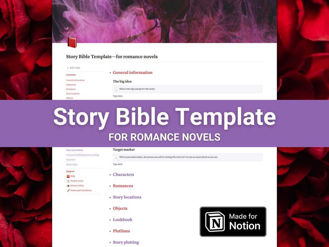 Story Bible Template—for Romance Novels - Notion Template - Etsy