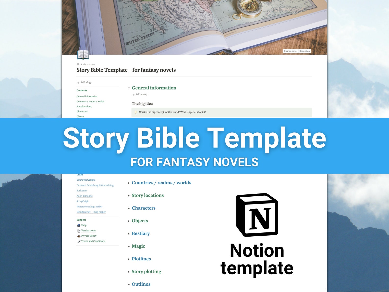 Story Bible Templatefor Fantasy Novels Notion Template - Etsy