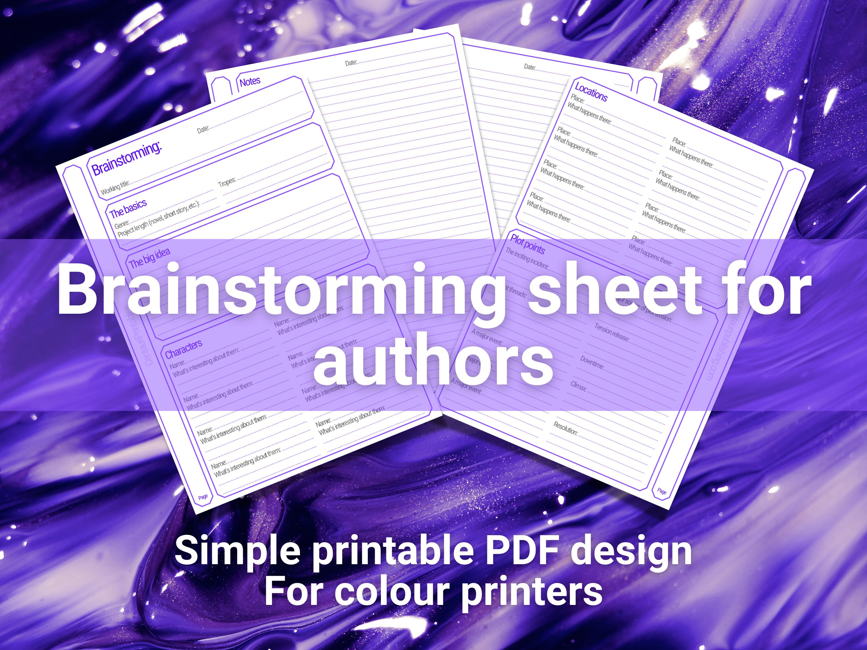 Basic Brainstorming Sheet for Authors Purple - Etsy