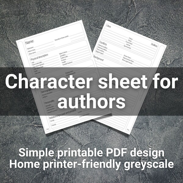 Character Sheet for Writers - Etsy