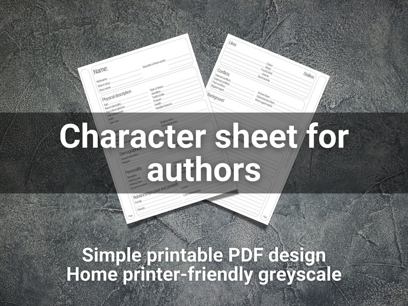 Basic Character Sheet for Authors - Greyscale - Etsy