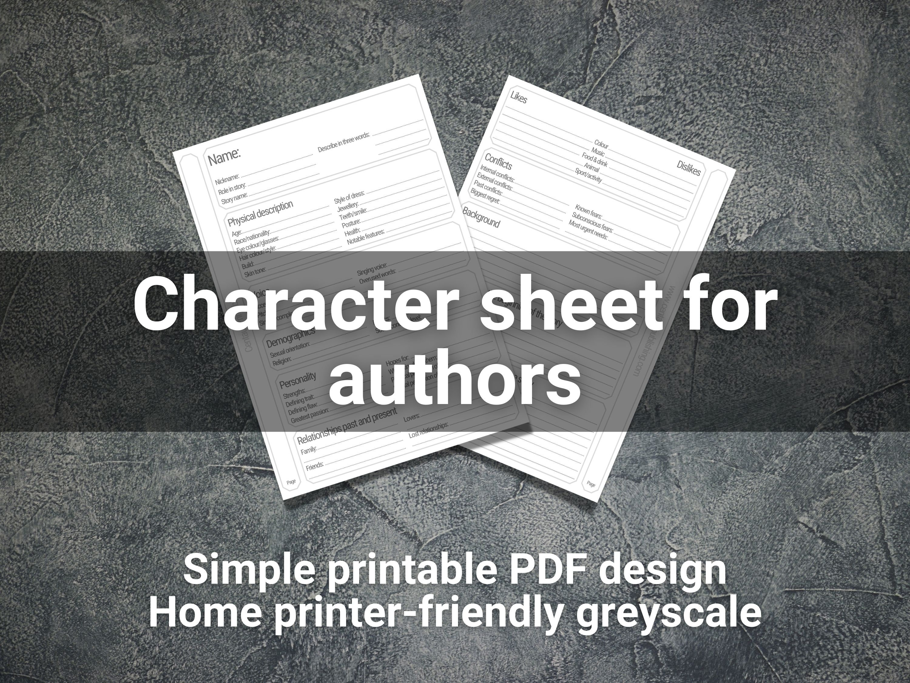 Basic Character Sheet for Authors - Greyscale - Etsy