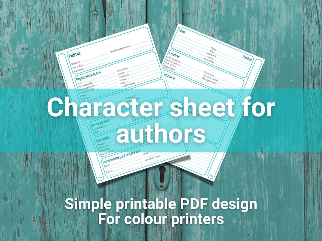 Basic Character Sheet for Authors - Teal - Etsy