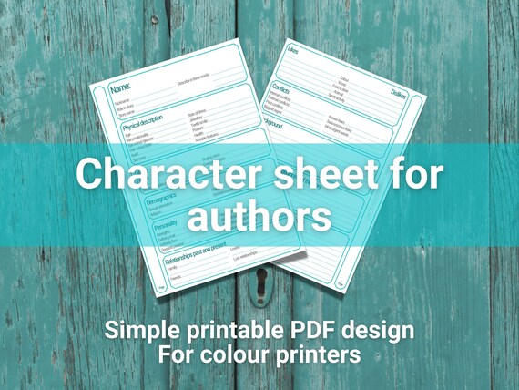 Basic Character Sheet for Authors Teal | Etsy