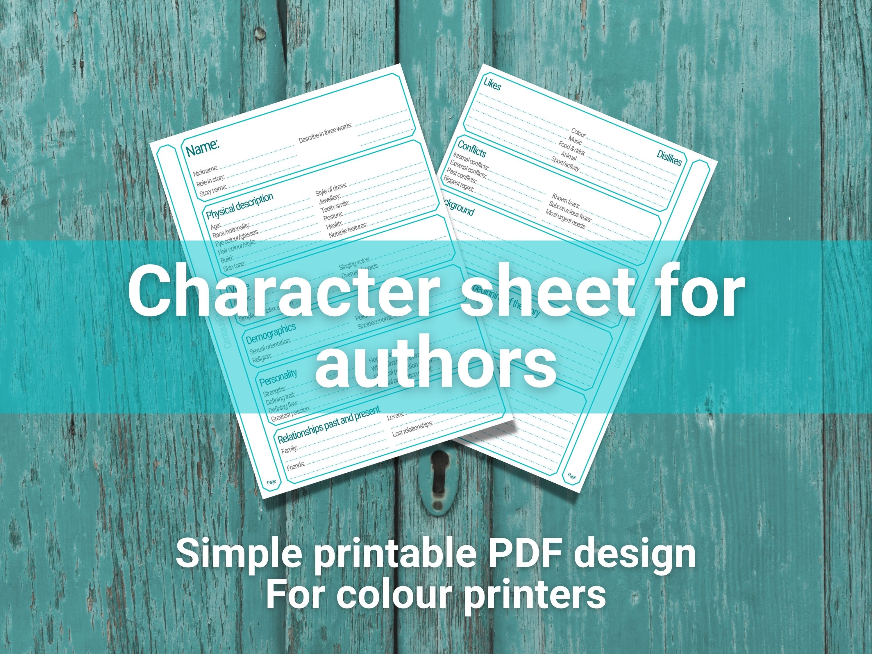 Basic Character Sheet for Authors Teal - Etsy