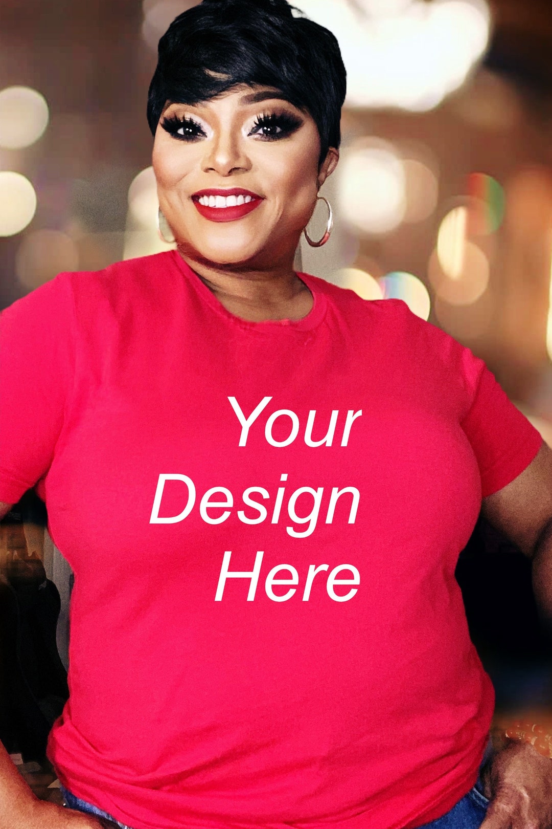 Red Gildan G500 T-shirt Mockup Mockup African American Model Mockup ...