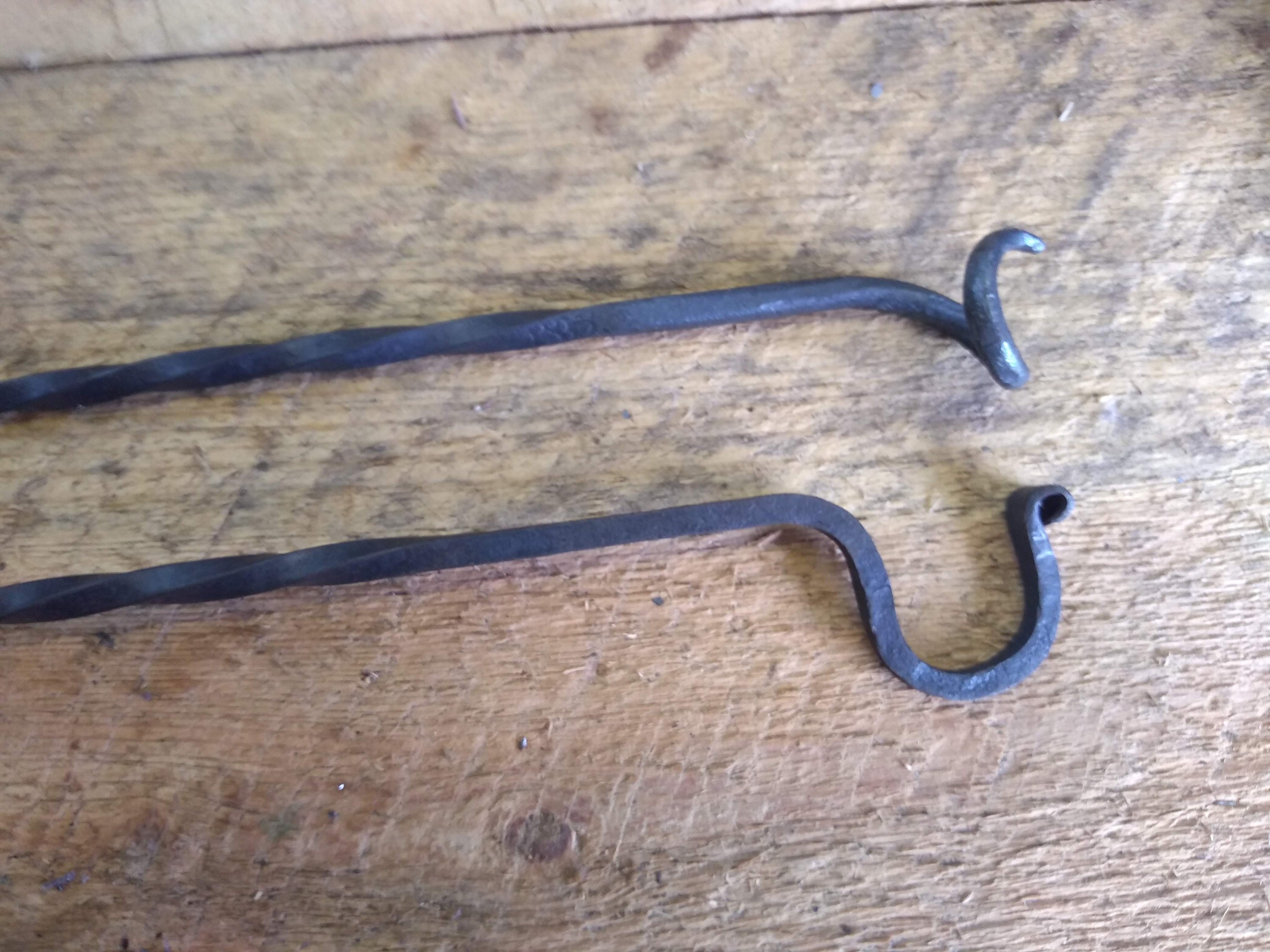 Hand Forged Roasting Fork and Pot Hanger Combination With Holder, Light ...