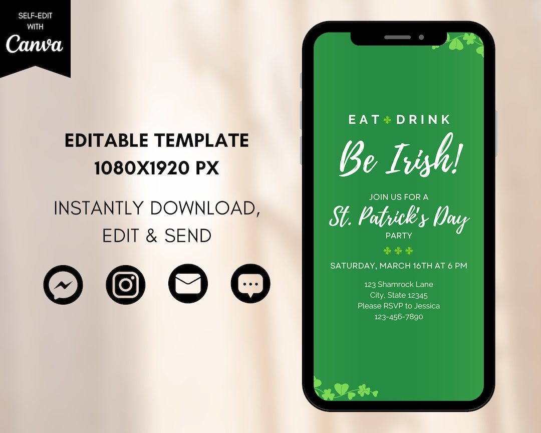 Eat Drink Be Irish Party Invitation, Irish Shindig, St. Patrick's Day ...