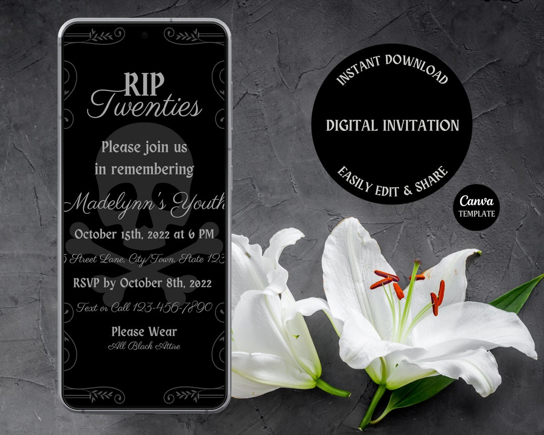 RIP Twenties Birthday Party Invitation, Funeral Birthday, Gothic, RIP ...
