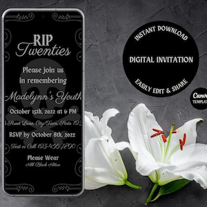 RIP Twenties Birthday Party Invitation, Funeral Birthday, Gothic, RIP ...