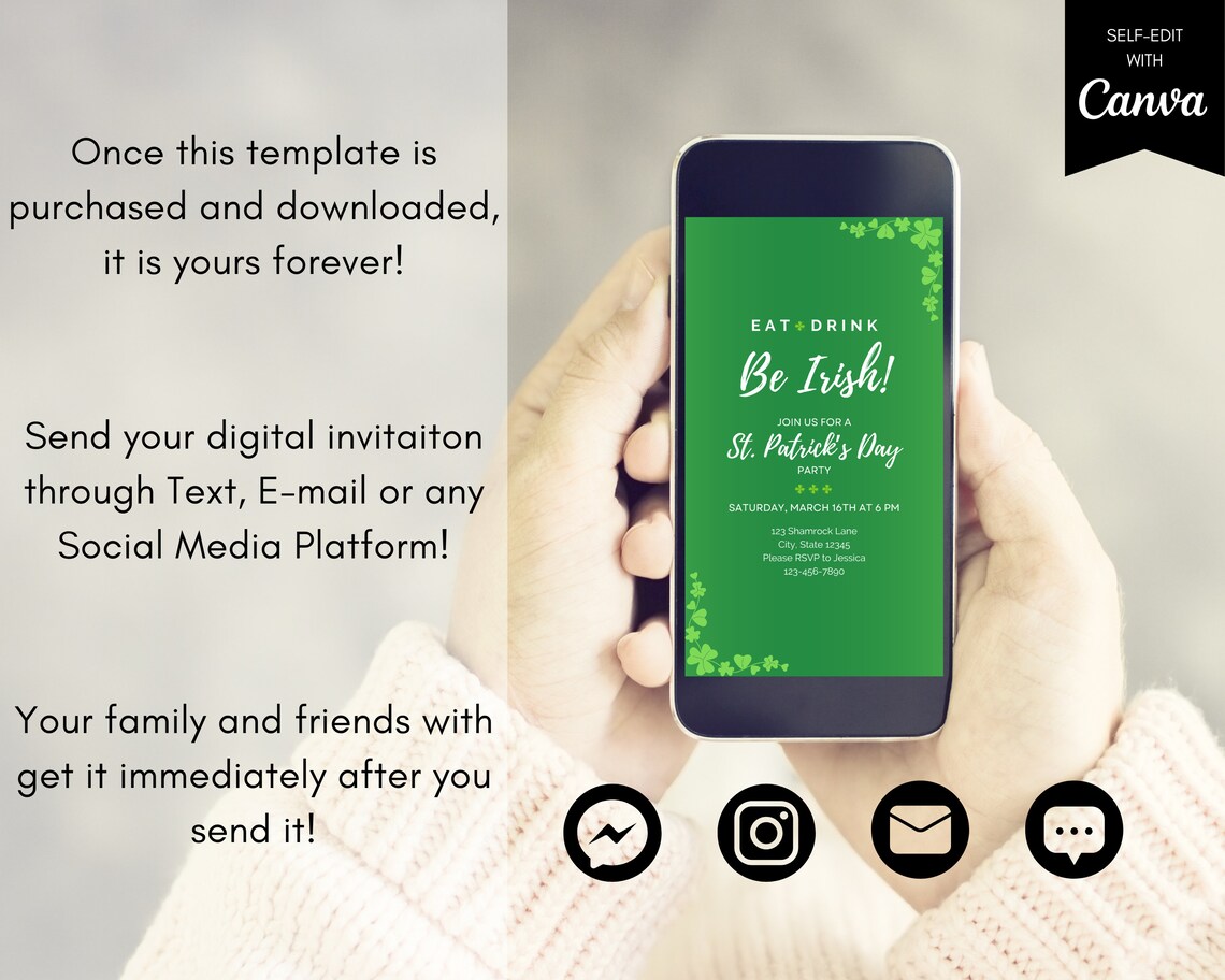 Eat Drink Be Irish Party Invitation, Irish Shindig, St. Patrick's Day ...