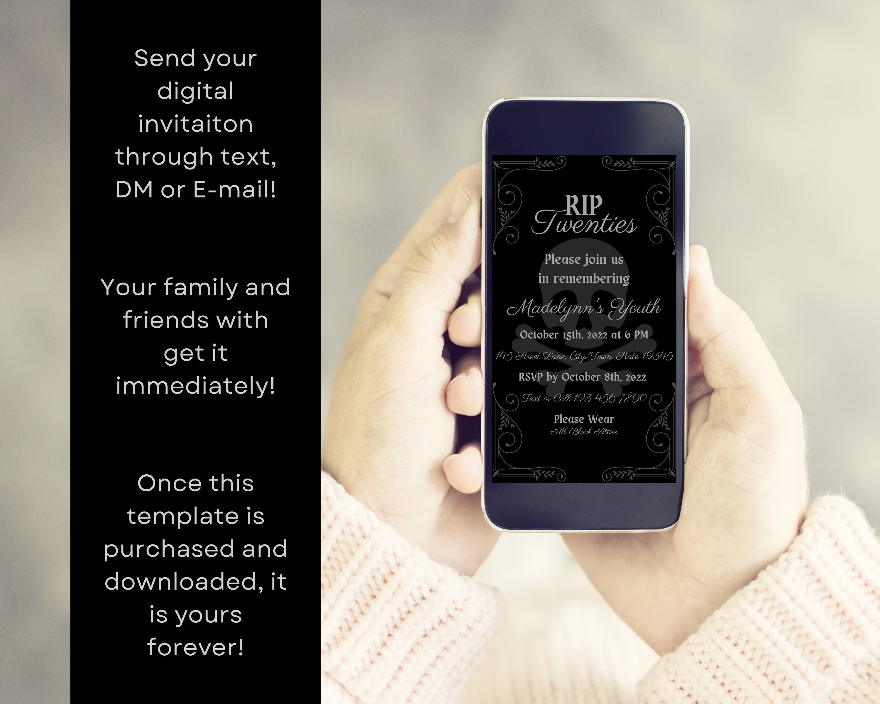 RIP Twenties Birthday Party Invitation, Funeral Birthday, Gothic, RIP ...