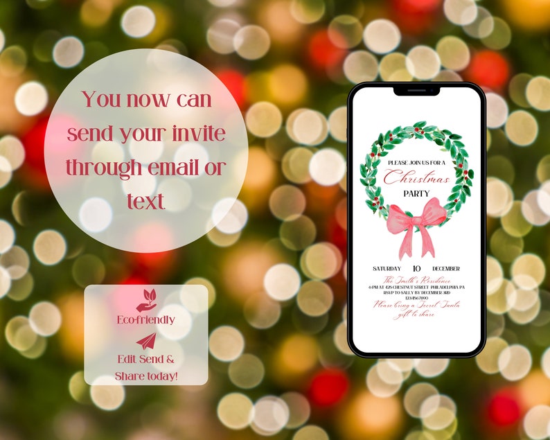 Digital Christmas Party Invitation, Christmas Party Evite, Customizable ...