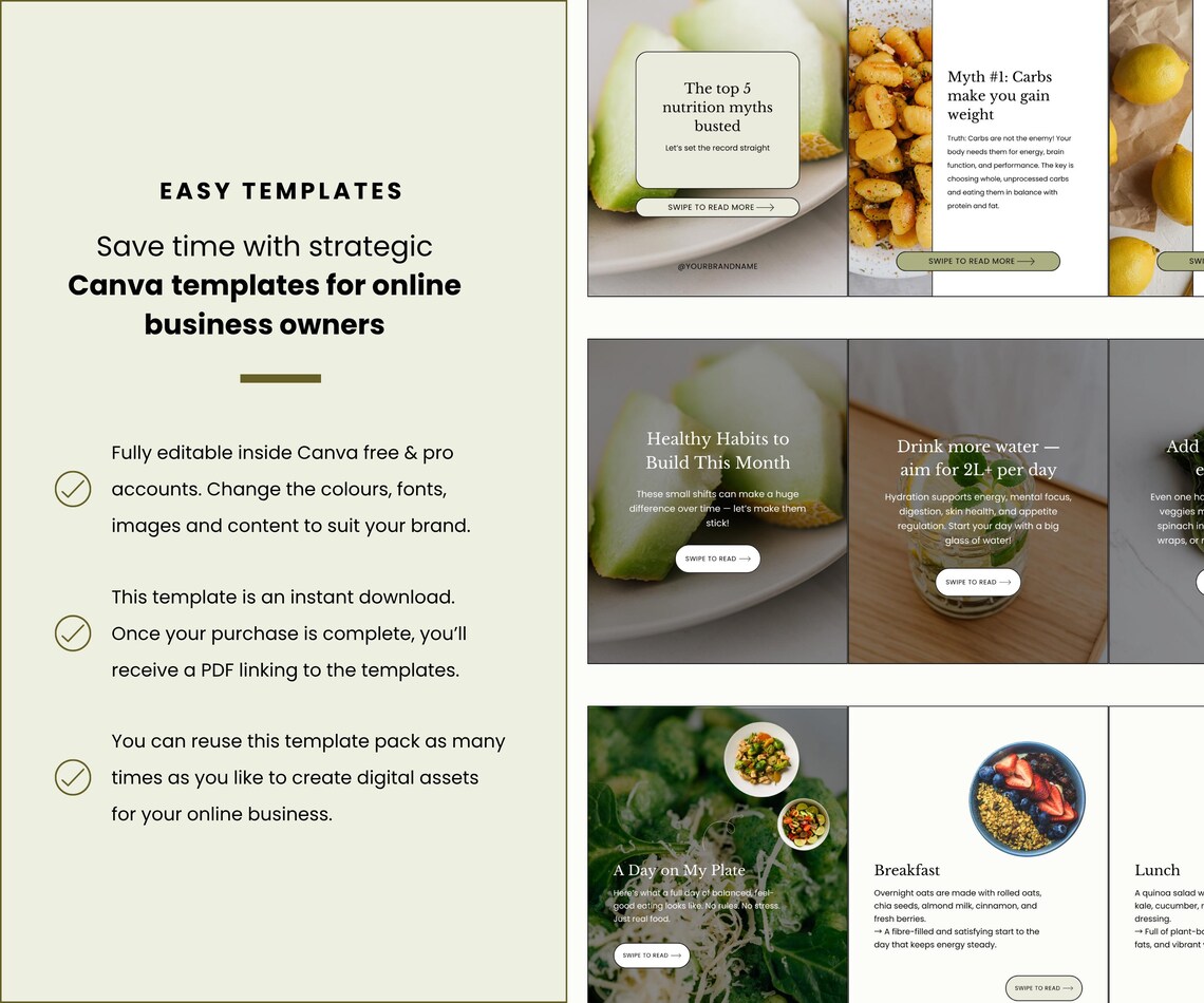 Instagram Carousel Template for Nutritionists, Wellness Seamless ...