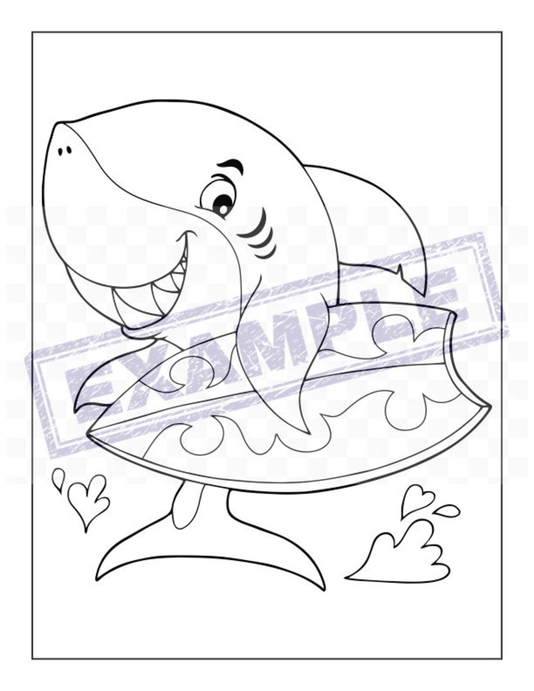 Cute SHARK Coloring Pages - PDF - 40 Pages, Full 8x11 Sized. Adorable ...