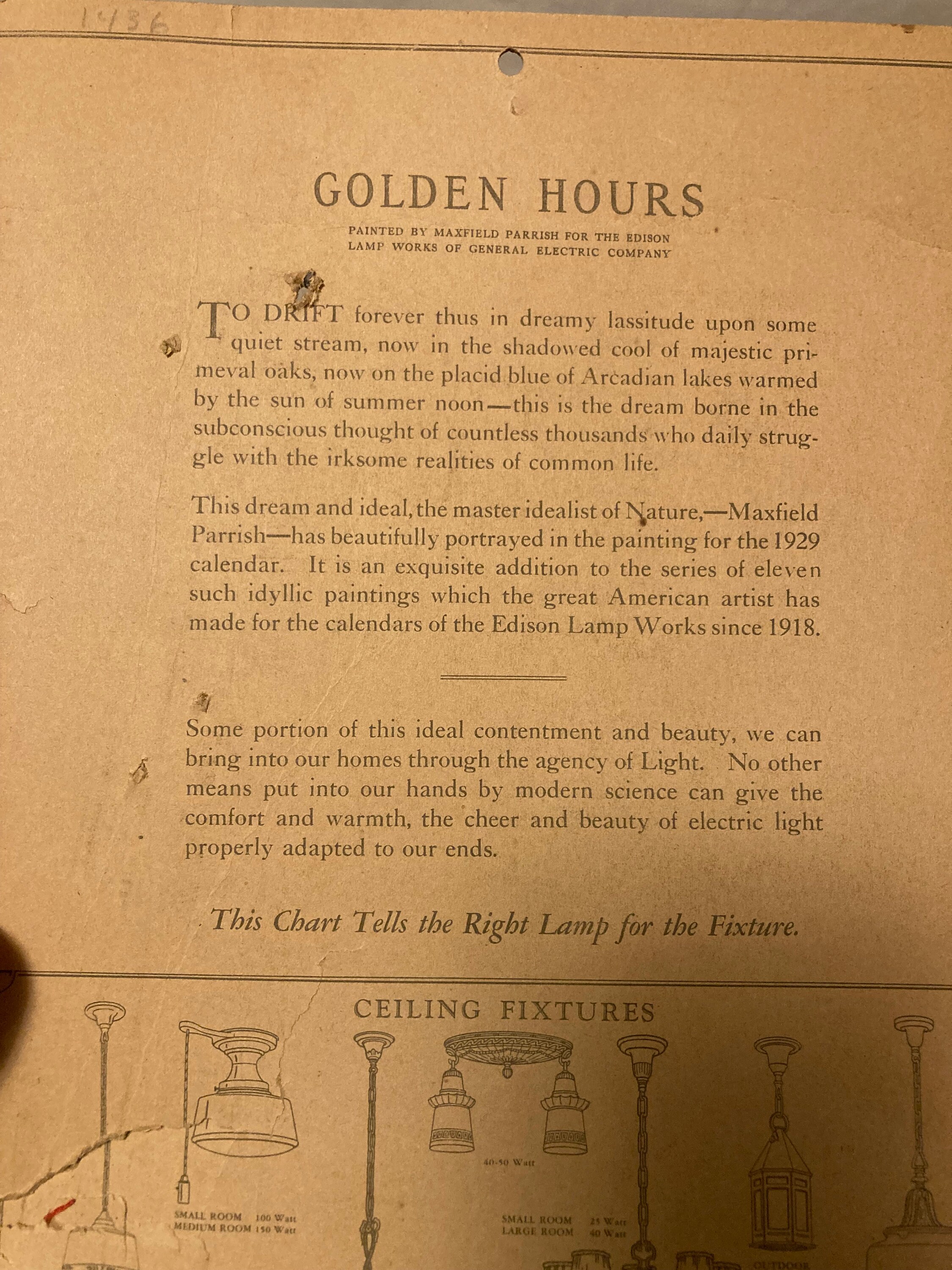 Maxfield Parrish golden Hours 1929 Edison Mazda Calendar Complete but a ...