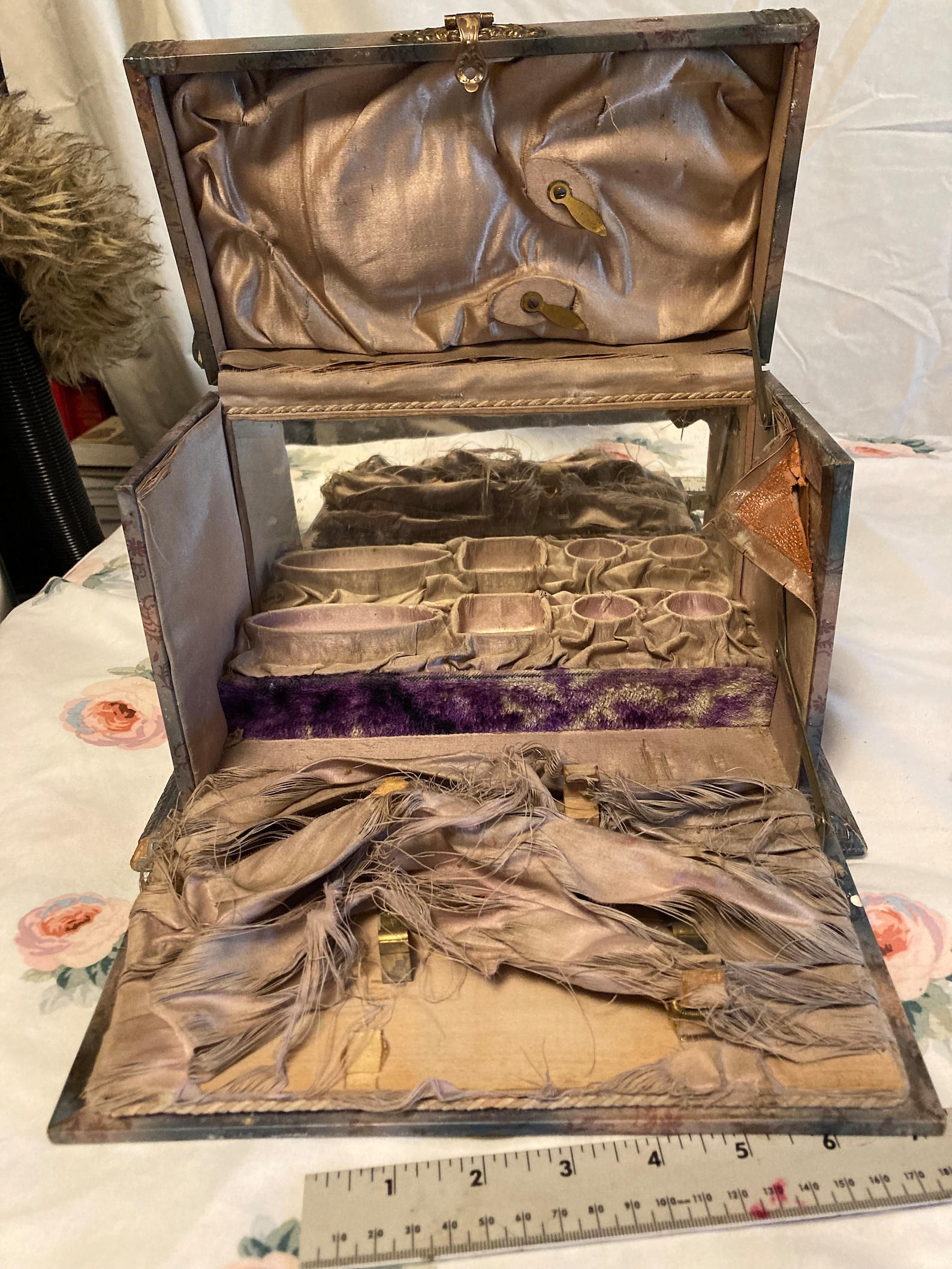 Victorian Era Celluloid Make up Box With Cherubs, Top and Sides of Box ...