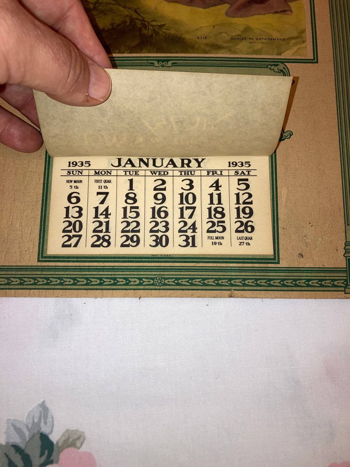 1935 Calendar With Lithographic Art christ in - Etsy