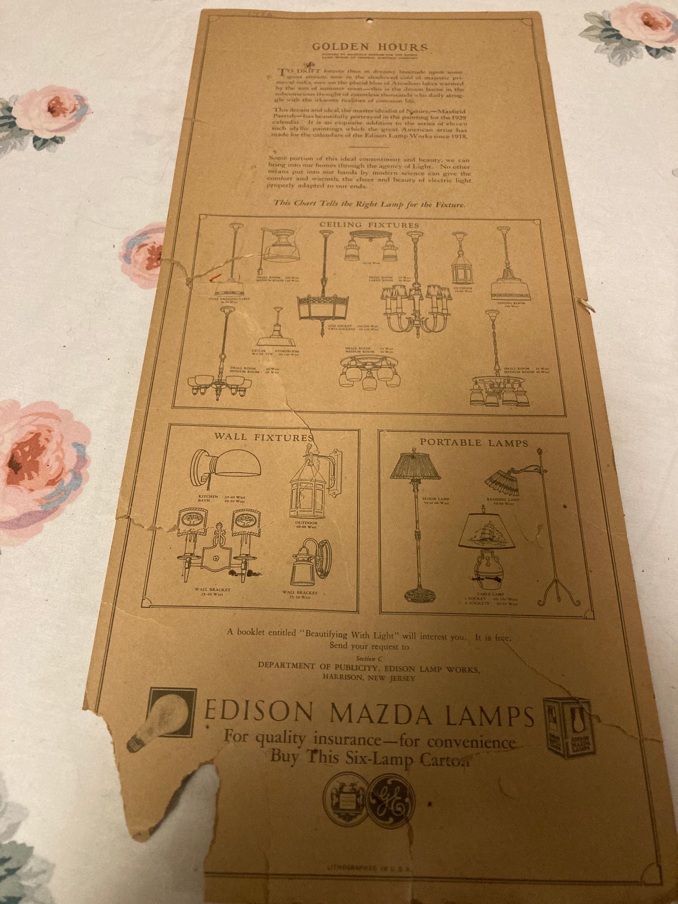 Maxfield Parrish "golden Hours" 1929 Edison Mazda Calendar Complete but ...