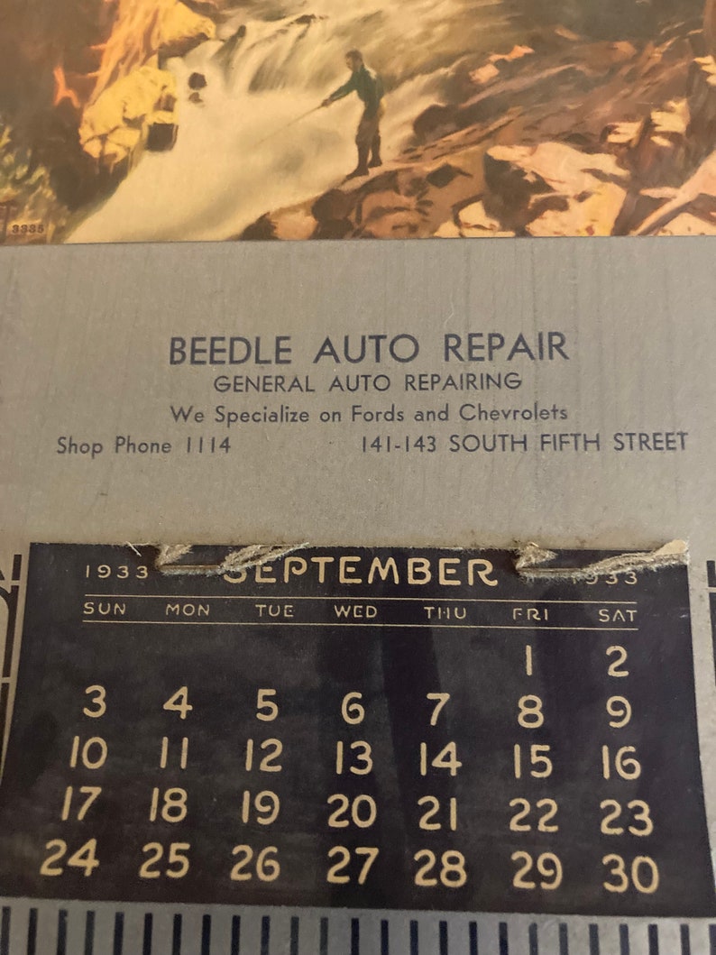 1933 Beedle Auto Repair Calendar Great for a Man Cave With Vintage ...