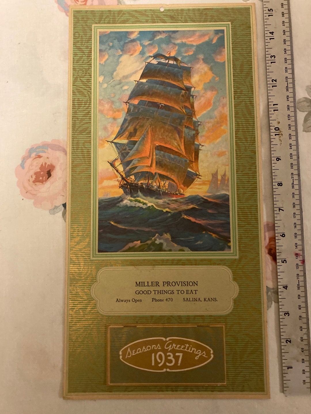 1937 Calendar From Miller Provisions, Salina Kansas, Produced by the ...