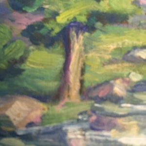 Signe Larson Oil on Board Painting of Tree by Pond, Famed Artist Friend ...