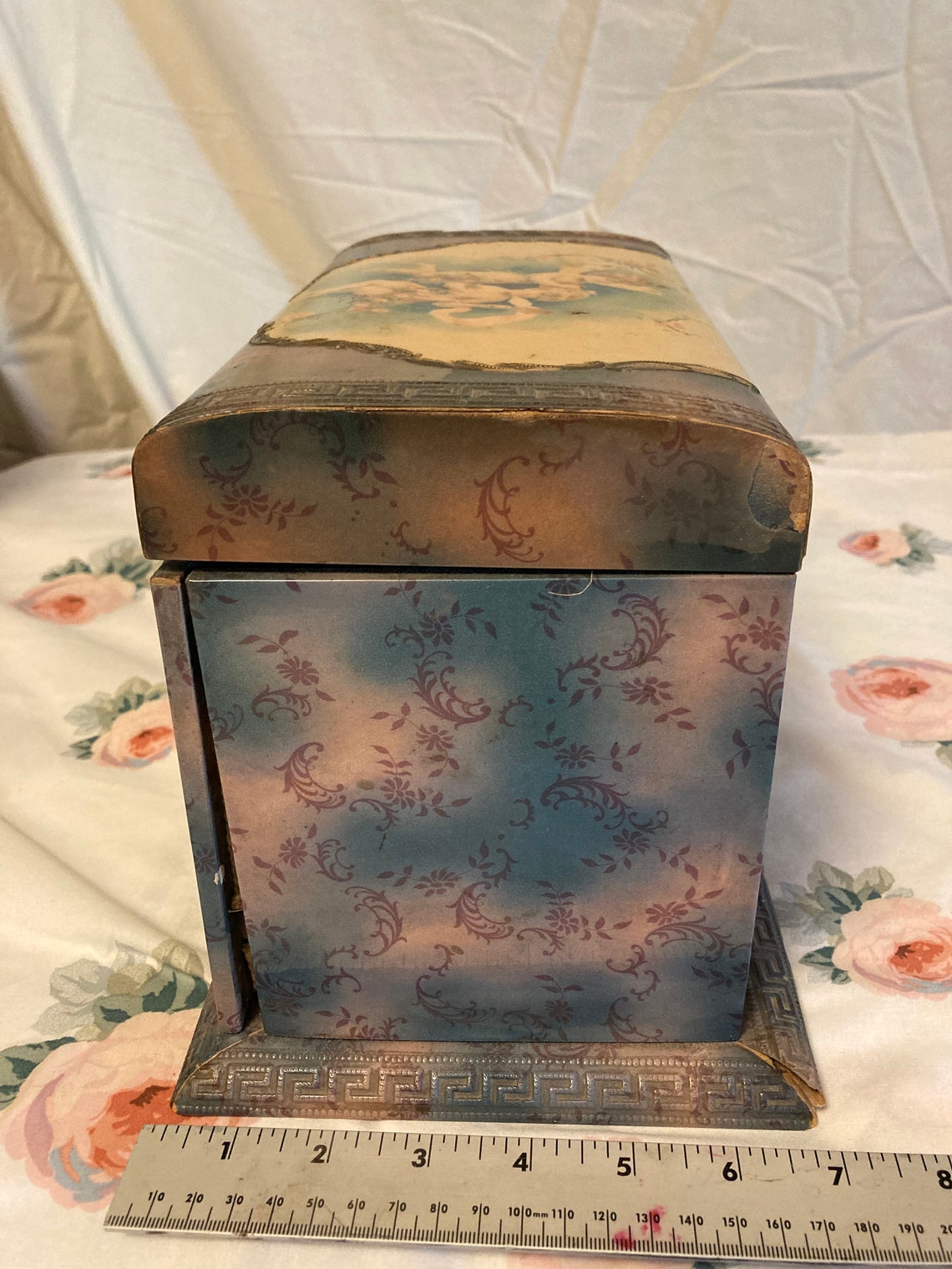 Victorian Era Celluloid Make up Box With Cherubs, Top and Sides of Box ...