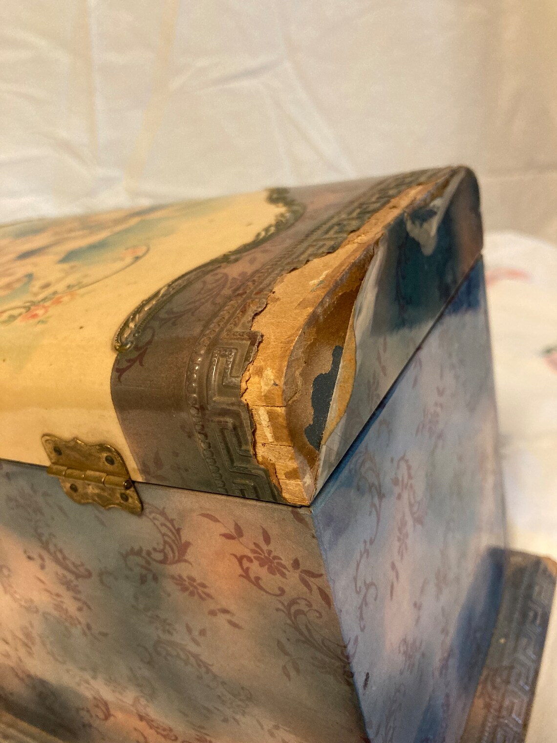 Victorian Era Celluloid Make up Box With Cherubs, Top and Sides of Box ...