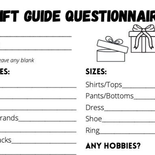 Gift Questionnaire - Etsy