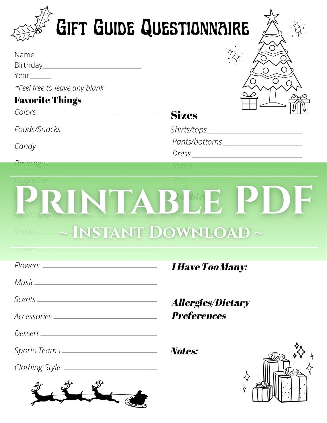 Christmas Gift Questionnaire | Printable PDF - Etsy