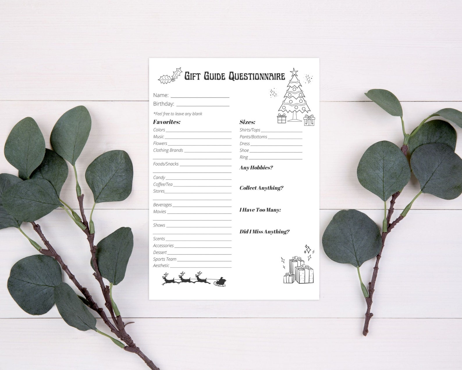 Christmas Gift Questionnaire - Etsy