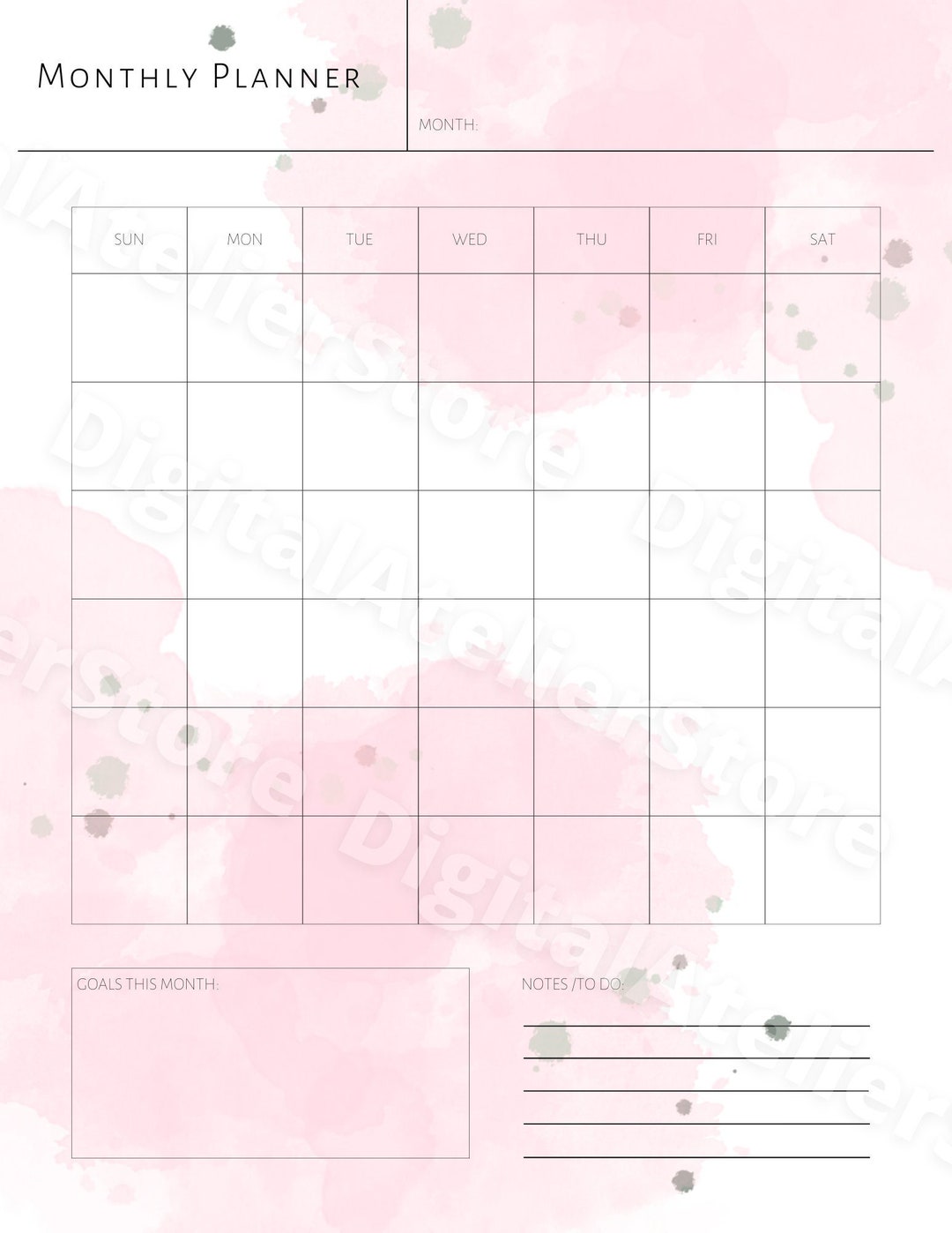 Calendar Page - Watercolor Theme Pink - Etsy