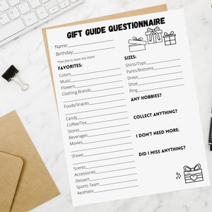 Gift Questionnaire - Etsy