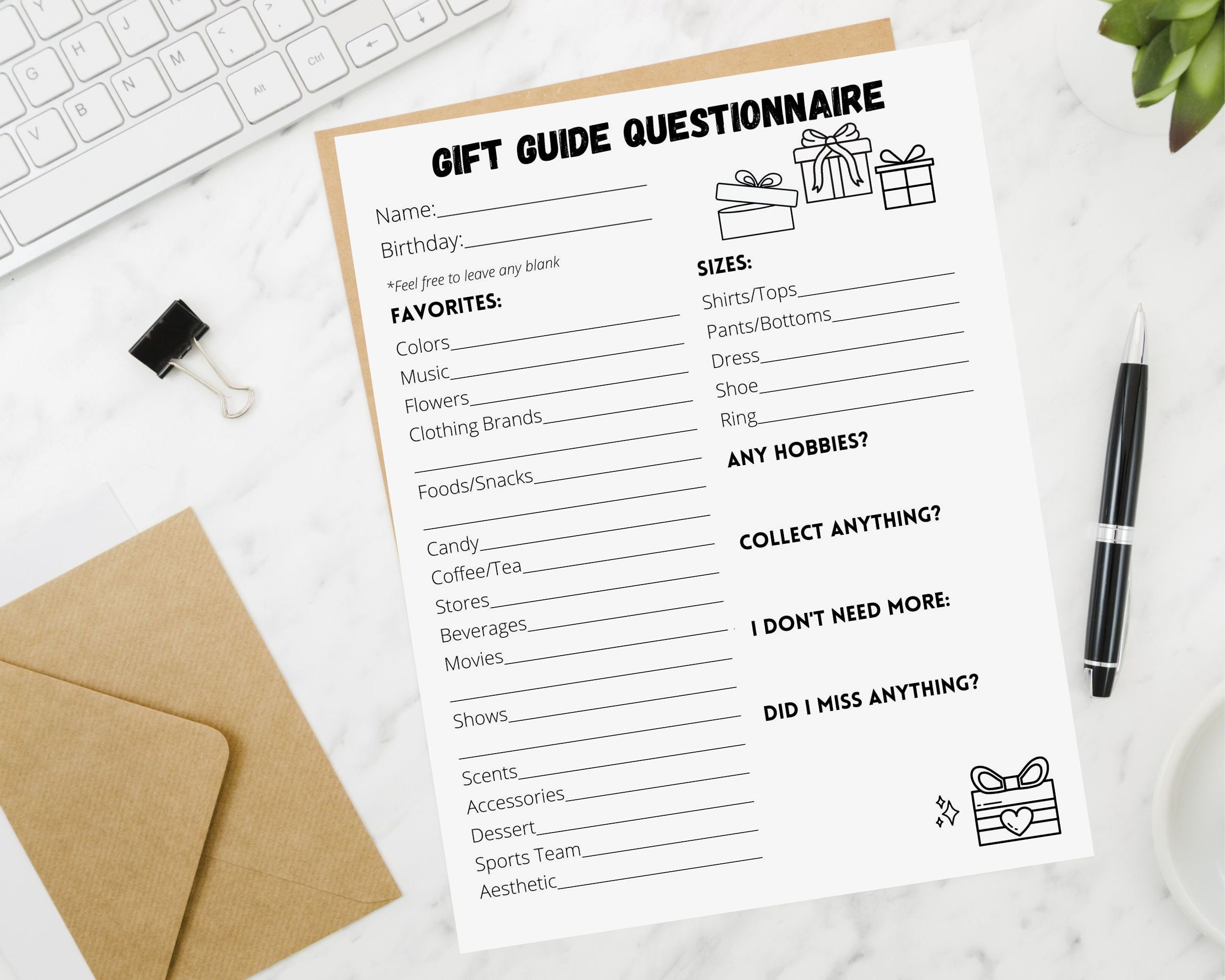 Gift Questionnaire - Etsy