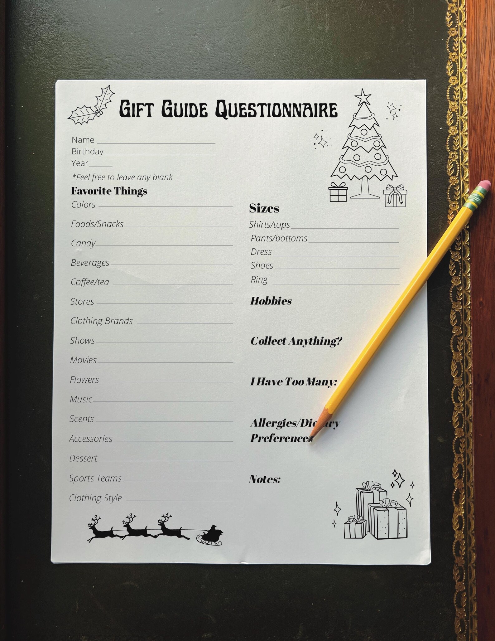 Christmas Gift Questionnaire | Printable PDF - Etsy