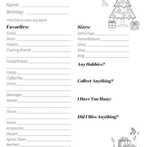 Secret Santa Gift Exchange Questionnaire and Sign up Sheet - Etsy