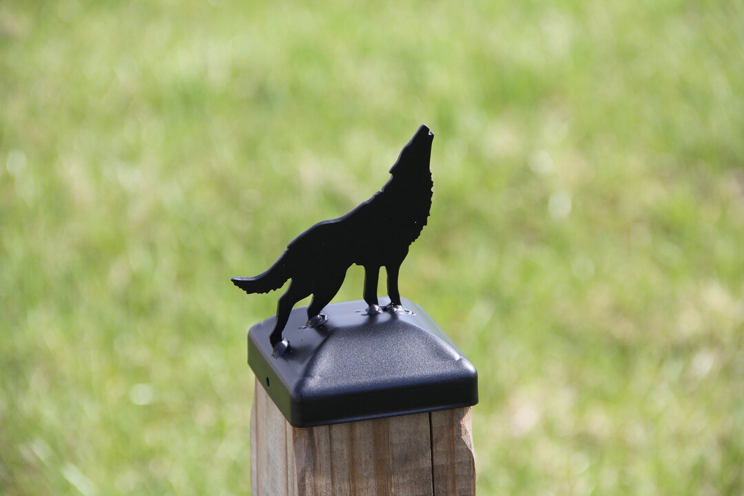 4x4 Wolf Howling Post Cap fits 3.5 X 3.5 Post Size, Wolf Finial Topper ...