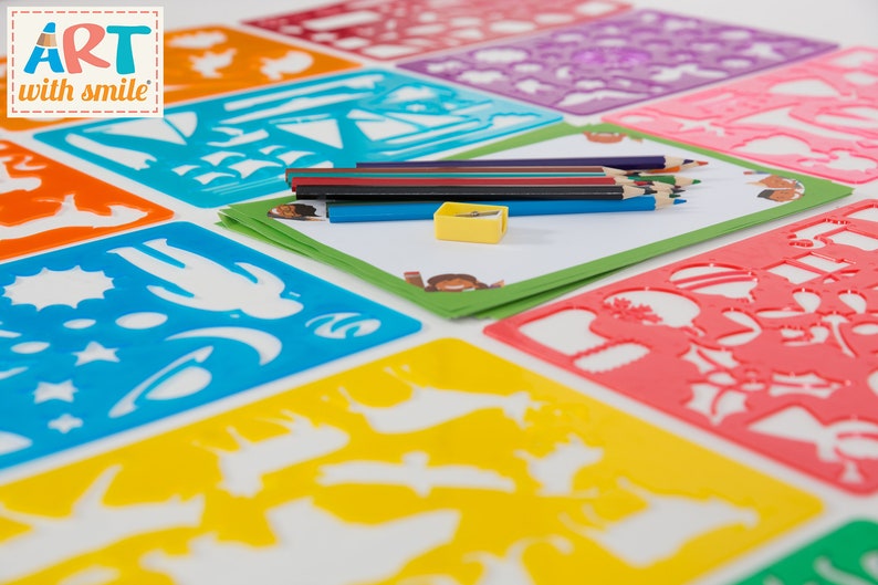 Stencil Drawing Kit for Kids W/ Carry Case - 55 Pcs. W/ 280 Stencil ...