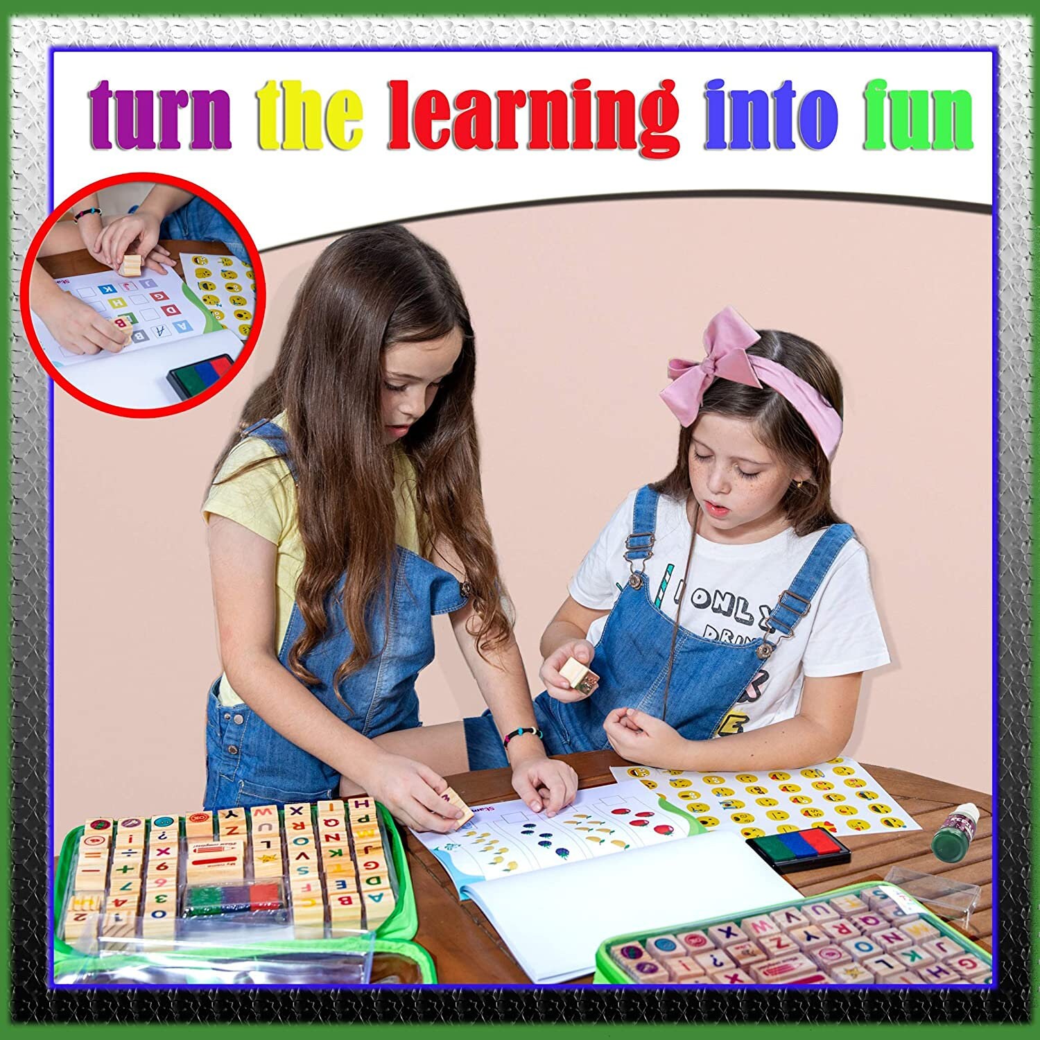 Wooden Stamp Set for Kids With Alphabet Stamps and Carry Case 72 Pcs ...