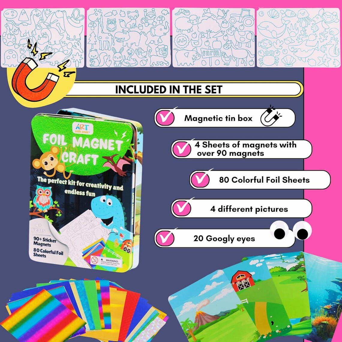 Foil Fun Kit for Kids - Reusable Animal Foil Art for Girls & Boys, DIY ...